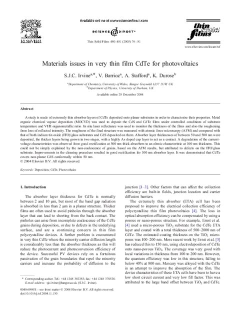 Pdf A Novel Industrial Thin Film Deposition Technology For Sustainable Cdte Photovoltaics