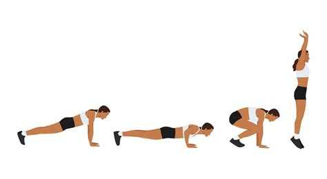 Woman Doing Burpee With Push Up Exercise Flat Vector Illustration