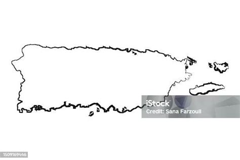 Hand Drawn Lined Puerto Rico Simple Map Drawing Stock Illustration