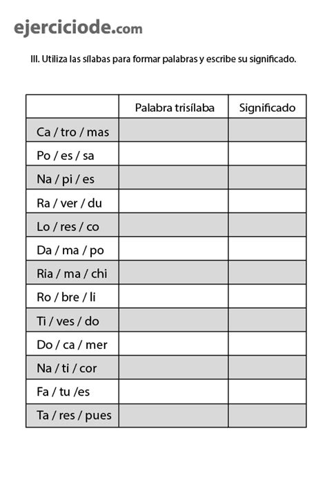 Ejercicios De Palabras Monosilabas Bisilabas Trisilabas Y Polisilabas Images