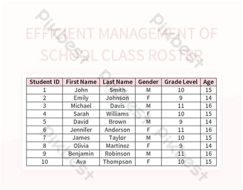 Efficient Management Of Babe Class Roster Excel Template Free Download Pikbest
