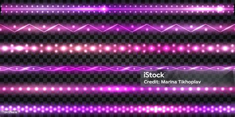 보라색 Led 스트립과 네온 빛나는 효과와 반짝이 빛이화 화환 투명 한 배경에 격리 된 빛나는 테두리 문자열 테이프 벡터 일러스트레이션 스트링 라이트에 대한 스톡 벡터 아트