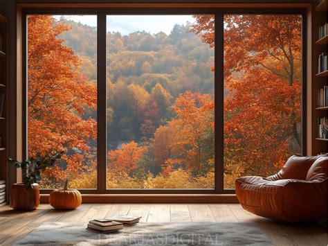 Fall Trees Window Zoom Background Autumn Scenic Backdrop Digital