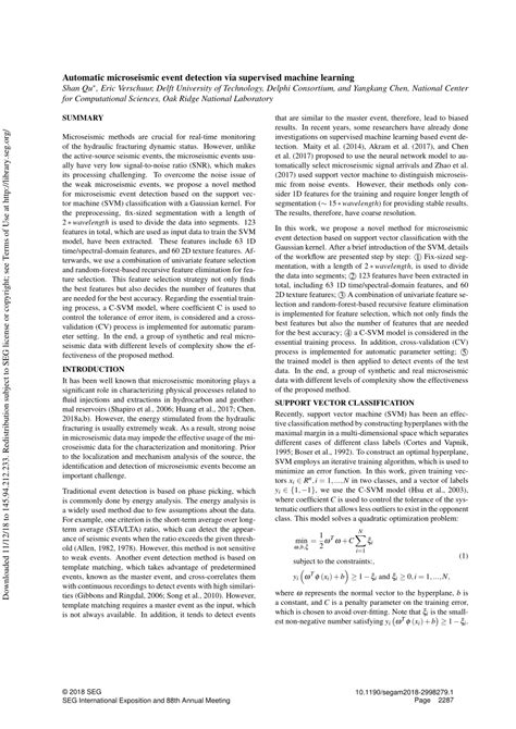 Pdf Automatic Microseismic Event Detection Via Supervised Machine