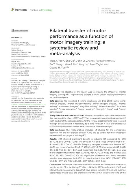 Pdf Bilateral Transfer Of Motor Performance As A Function Of Motor Imagery Training A