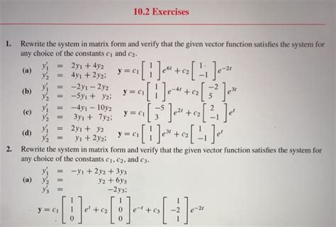 solved 10 2 exercises 1 rewrite the system in matrix form