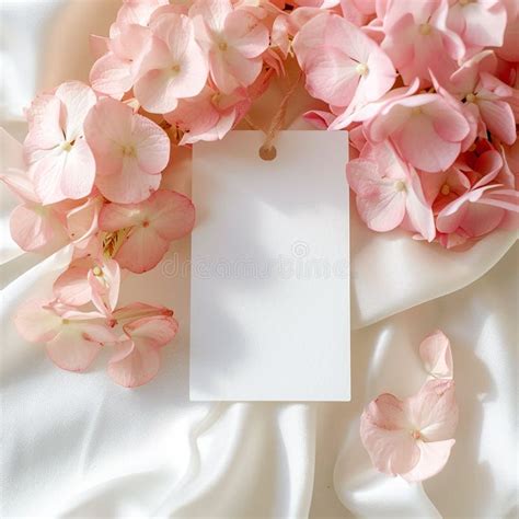 Label Tag Mockup Peach Hydrangea Flowers Stock Illustration