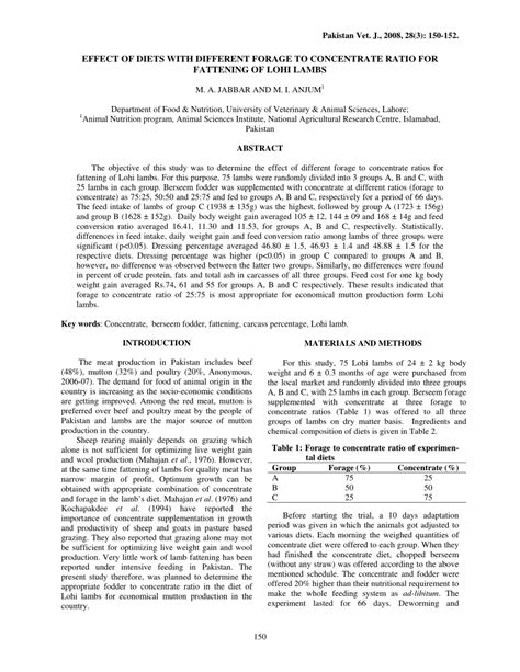 Pdf Effect Of Diets With Different Forage To Concentrate Ratio For