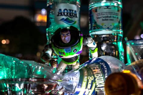 Buzz Lightyear Action Figure On Recycled Plastic Bottles Editorial