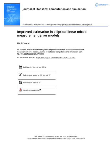 Pdf Improved Estimation In Elliptical Linear Mixed Measurement Error