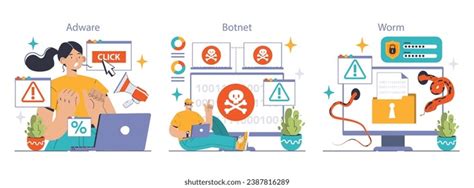 Cybersecurity Set Protecting Data Threats Users Stock Vector Royalty