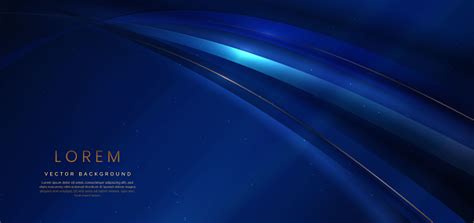 추상 3d 골드 곡선 진한 파란색 리본 진한 파란색 리본 진한 파란색 배경에 조명 효과와 텍스트를위한 복사 공간으로 반짝입니다 럭셔리 디자인 스타일 곡선에 대한 스톡 벡터