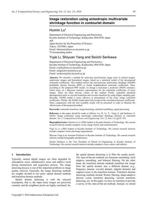 Pdf Image Restoration Using Anisotropic Multivariate Shrinkage Function In Contourlet Domain