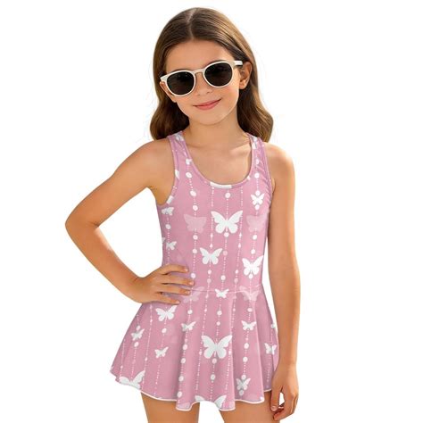 Coeqine Girls Bathing Suit One Piece With Full Coverage Skirt And Built