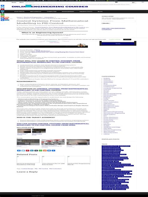 Control Systems From Mathematical Modelling To Pid Control Online Engineering Courses Pdf