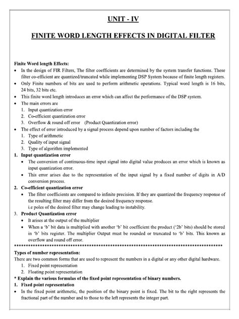 Finite Word Length Effects In Digital Filter Pdf