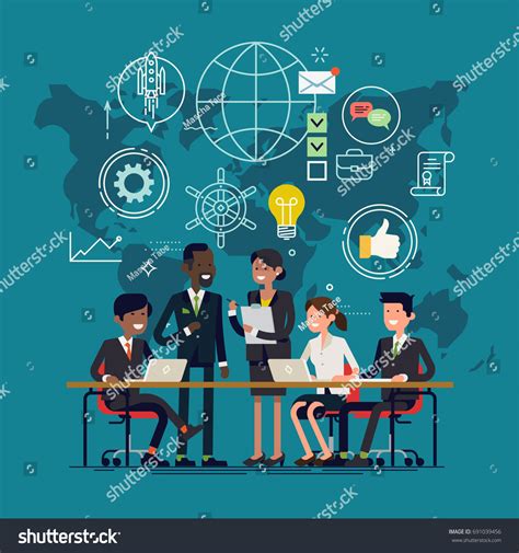 팀 작업 프로세스 개념 그림입니다글로벌 계획 스톡 벡터로열티 프리 691039456