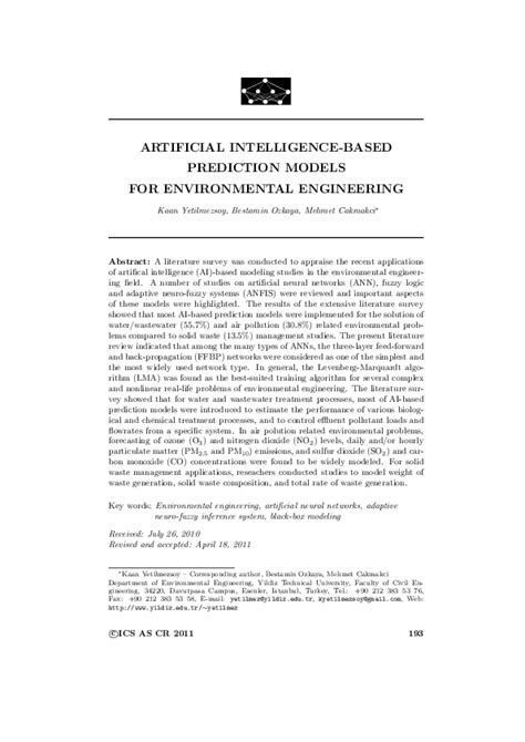 pdf artificial intelligence based prediction models for environmental