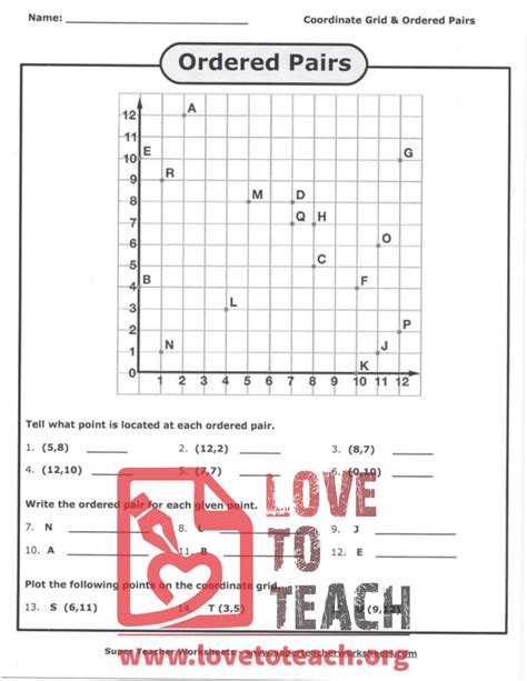Ordered Pairs With Answers LoveToTeach Org