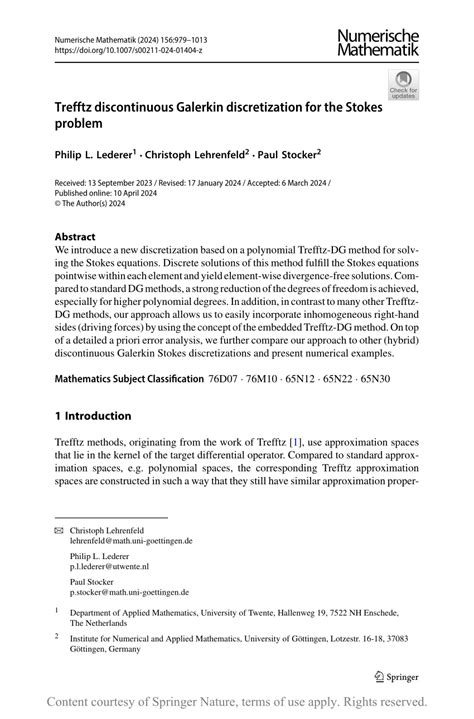 Pdf Trefftz Discontinuous Galerkin Discretization For The Stokes Problem