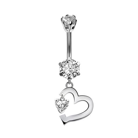 Designer Belly Bars Silver Cute Heart Dangle Design Belly Etsy