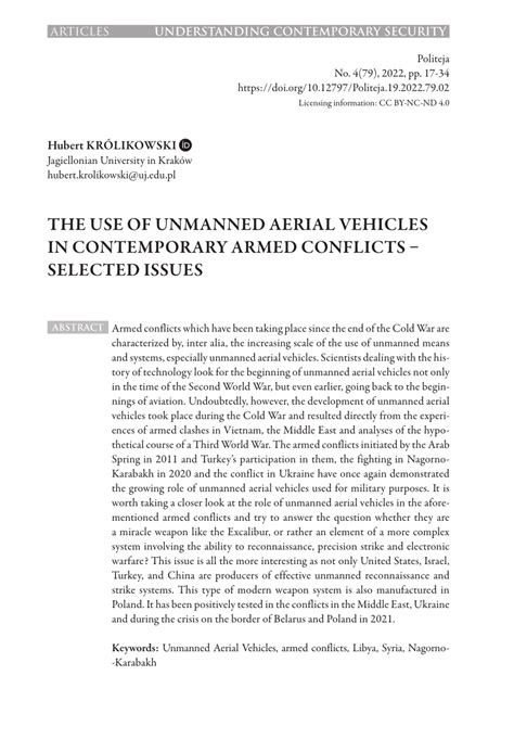 Pdf The Use Of Unmanned Aerial Vehicles In Contemporary Armed Conflicts Selected Issues
