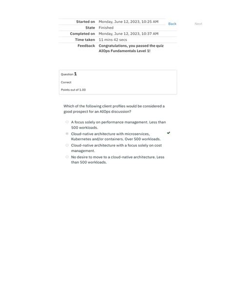 Aiops Fundamentals Level 1 Quiz Attempt Review Correct Answers Pdf Cloud Computing
