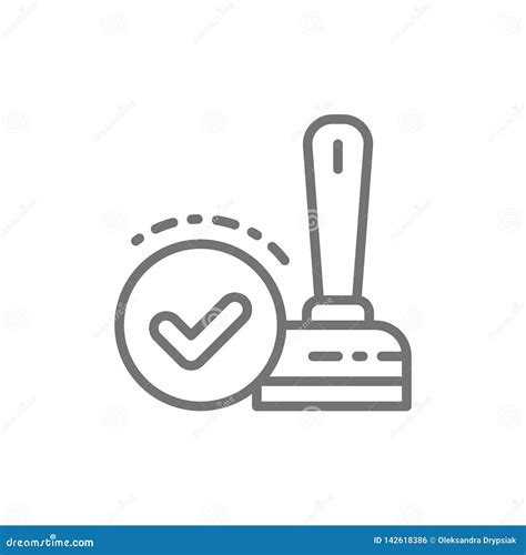 Approved Check Mark Stamp Verification Validation Quality Control Line Icon Stock Vector