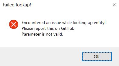 Encountered An Issue While Looking Up Entity Issue MattFiler OpenCAGE GitHub
