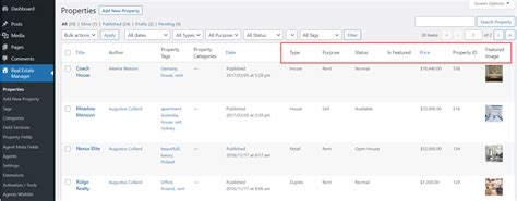 Custom Admin Columns Real Estate Manager
