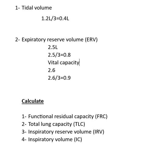 Solved 12 L304 L 2 Expiratory Reserve Volume Erv 25