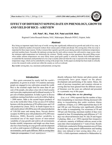 Pdf Effect Of Different Sowing Date On Phenology Growth And Yield Of Rice A Review
