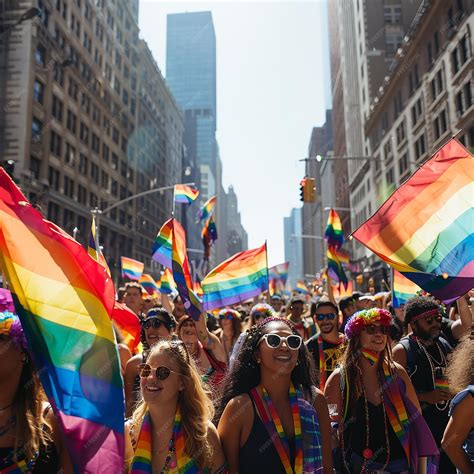 Pride Parade March With Rainbow Flags Premium Ai Generated Image