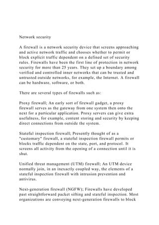 Network Security A Firewall Is A Network Security Device Tha Docx