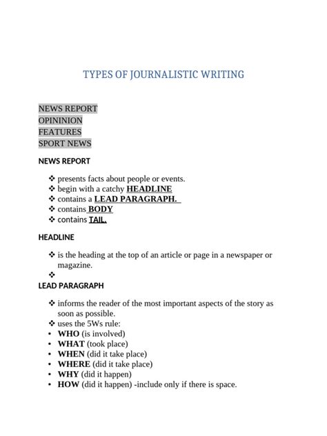 English Types Of Journalistic Writing Pdf