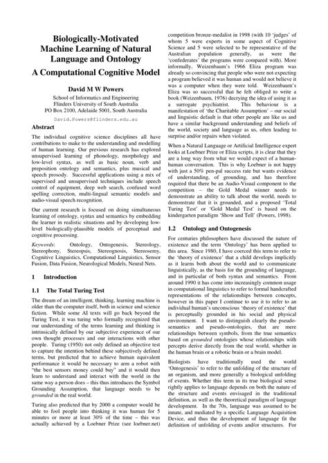 Pdf Biologically Motivated Machine Learning Of Natural Language And Ontology A Computational