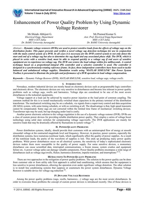 Enhancement Of Power Quality Problem By Using Dynamic Voltage Restorer Pdf