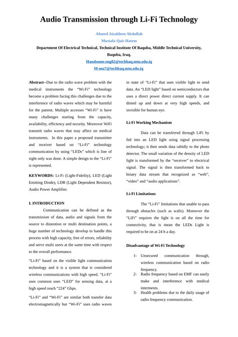 Pdf Audio Transmission Through Li Fi Technology