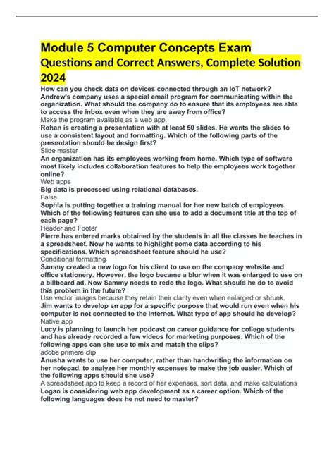Module 5 Computer Concepts Exam Questions And Correct Answers Complete