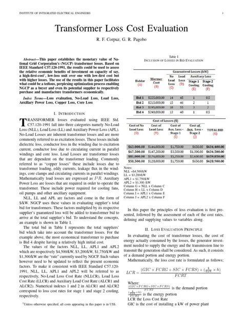 2012 Transformer Loss Evaluations Rev4 Final Pdf Transformer Net Present Value