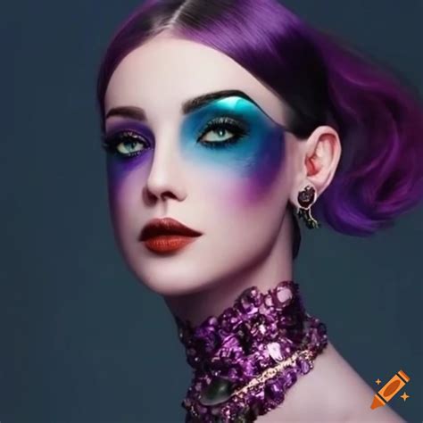 Красивая мистическая девушка с Фиолетовым макияжем в звёздах и ...