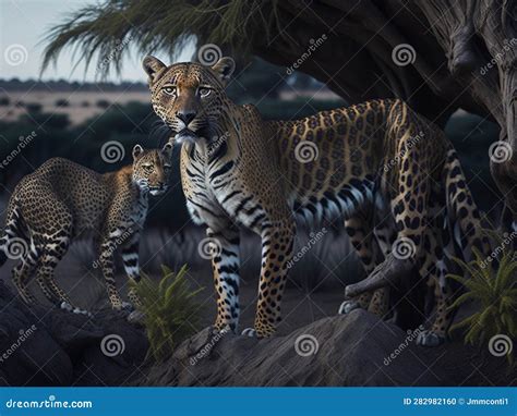 African Leopards On Alert When They Sense An Approaching Threat Stock