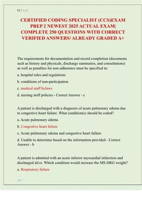 Certified Coding Specialist Ccs Exam Prep 2 Newest 2025 Actual Exam Complete 250 Questions