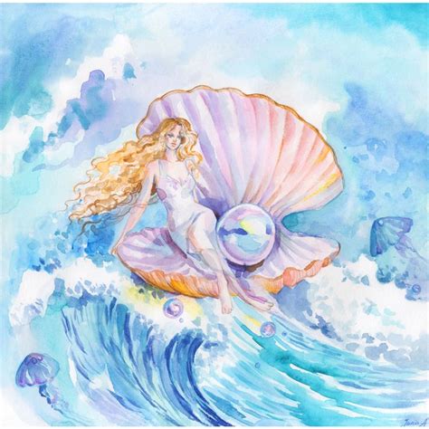 Aphrodite Painting Goddess Venus Original Art Sea Aphrodite Watercolor