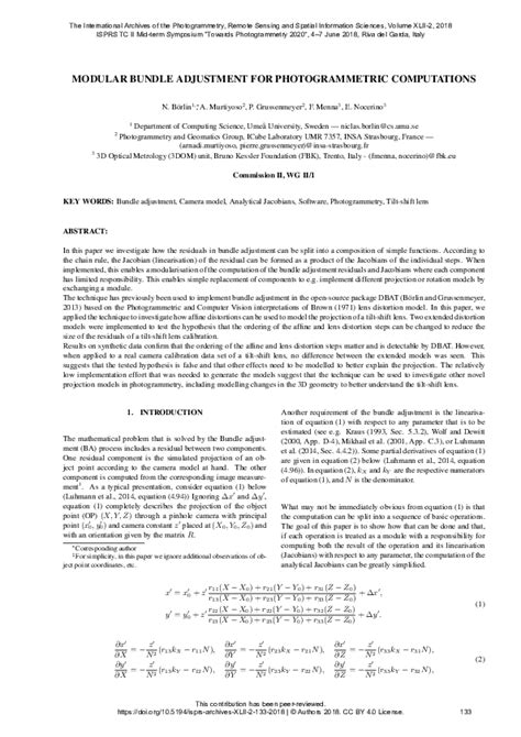 Pdf Modular Bundle Adjustment For Photogrammetric Computations