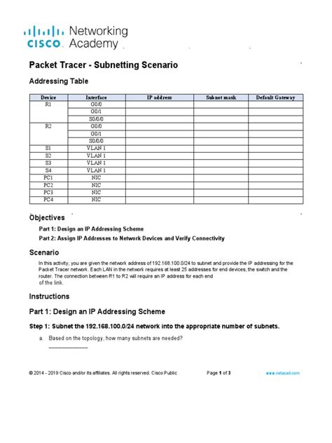 1 Subnetting Scenario Pdf Ip Address Computer Network