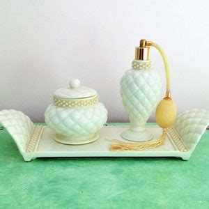 Vintage Avon Vanity Set 3pc Vanity Set Quilted Look Vanity Set