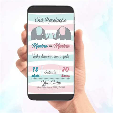 Convite Digital Chá Revelação Elefante Elo7 Produtos Especiais