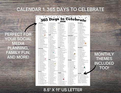 2026 Days To Celebrate Calendar Bundle Social Media Content Ideas