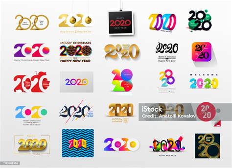 새해 복 많이 받으시고 2020 로고 텍스트 디자인의 집합입니다 2020 년 비즈니스 일기의 표지소원 브로셔 디자인 템플릿 카드 배너 엽서 벡터 그림입니다 흰색 배경에 격리